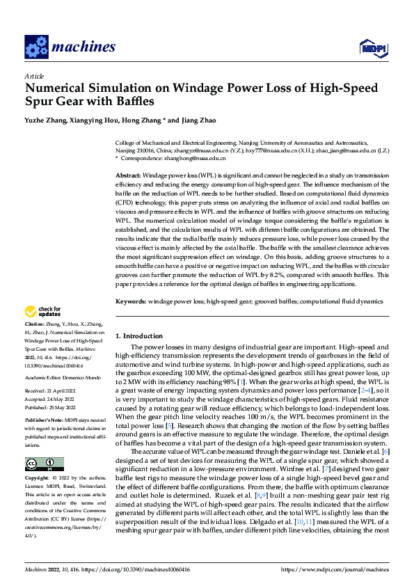(PDF) Numerical Simulation on Windage Power Loss of High-Speed Spur ...