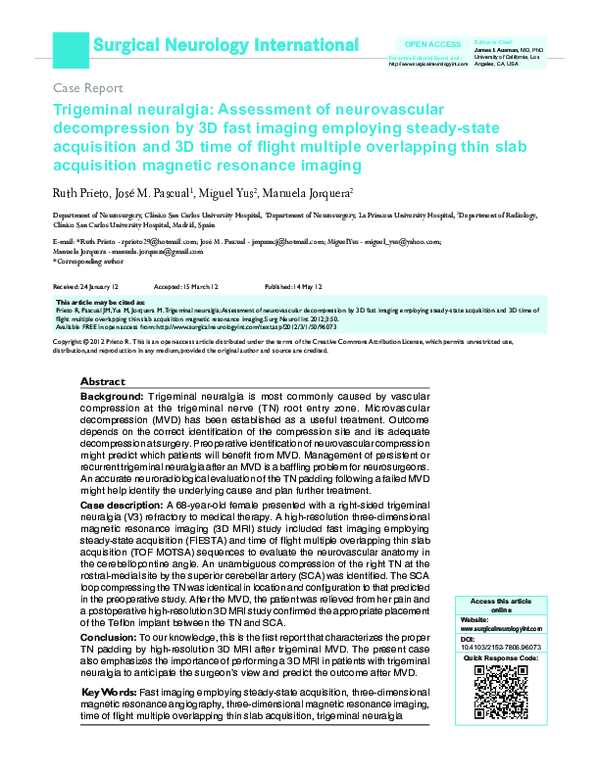 (PDF) Trigeminal neuralgia: Assessment of neurovascular decompression ...