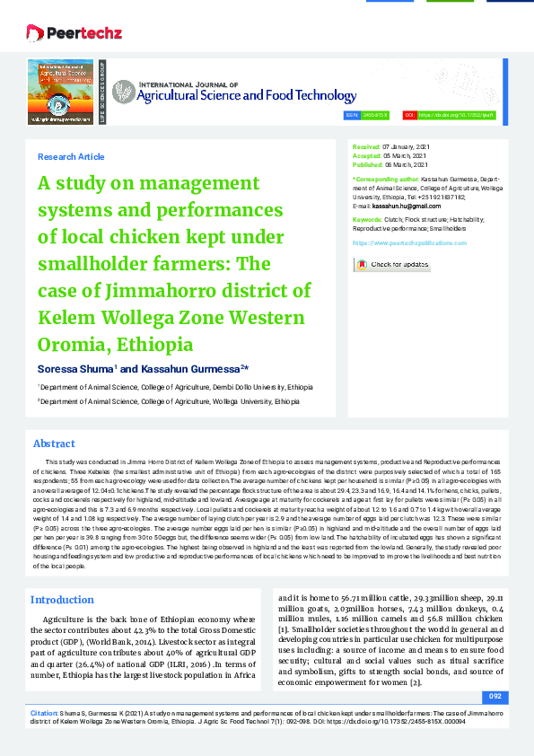 (PDF) A study on management systems and performances of local chicken kept under smallholder ...
