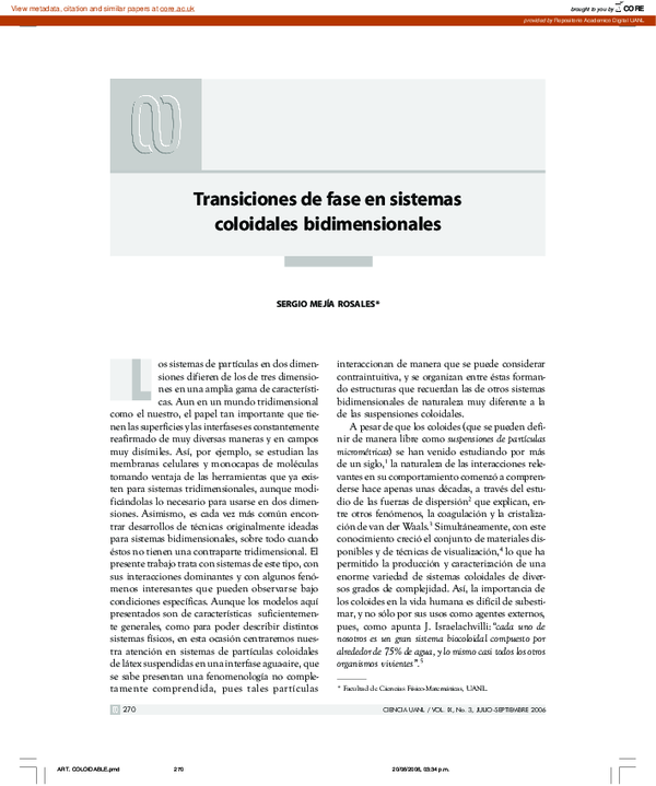 (PDF) Transiciones de fase en sistemas coloidales bidimensionales