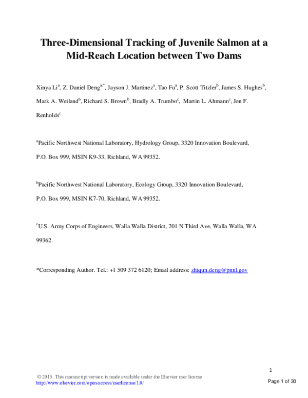 (PDF) Three-dimensional tracking of juvenile salmon at a mid-reach ...