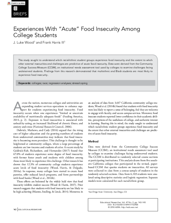 (PDF) Experiences With “Acute” Food Insecurity Among College Students