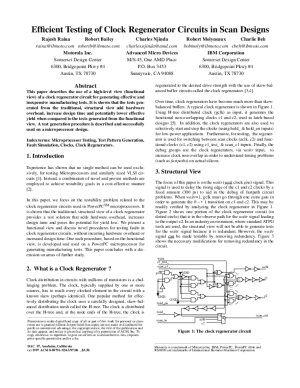 (PDF) Efficient Testing Of Clock Regenerator Circuits In Scan Designs