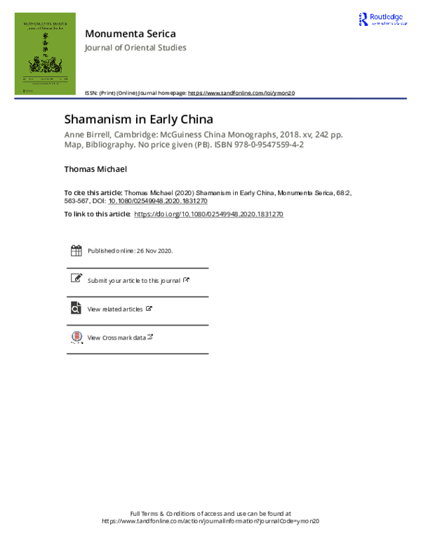 (PDF) Review of Anne Birrell, Shamanism in Early China