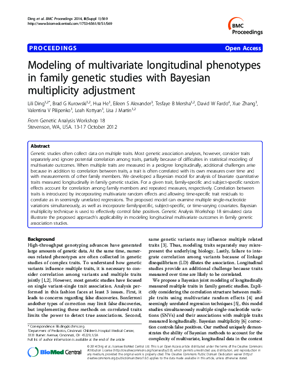 (PDF) Modeling of multivariate longitudinal phenotypes in family genetic studies with Bayesian ...