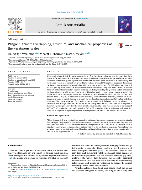 (PDF) Pangolin armor: overlapping, structure, and mechanical properties ...