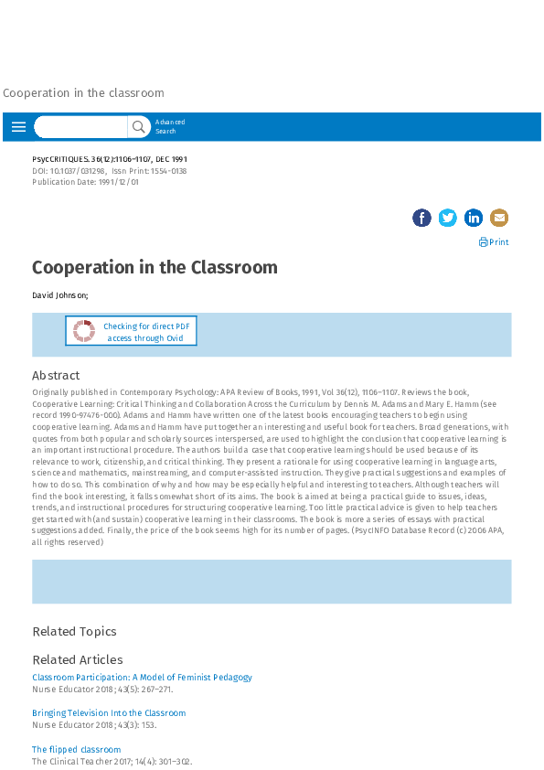 (PDF) Cooperation in the Classroom