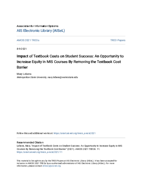 (PDF) Impact of Textbook Costs on Student Success: An Opportunity to ...