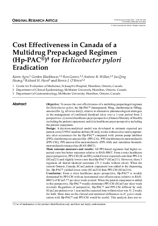 (PDF) Cost Effectiveness in Canada of a Multidrug Prepackaged Regimen ...