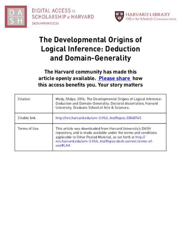 (PDF) The Developmental Origins of Logical Inference: Deduction and Domain-Generality