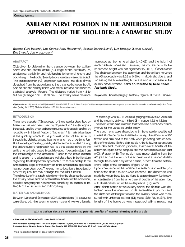(PDF) Axillary nerve position in the anterosuperior approach of the ...