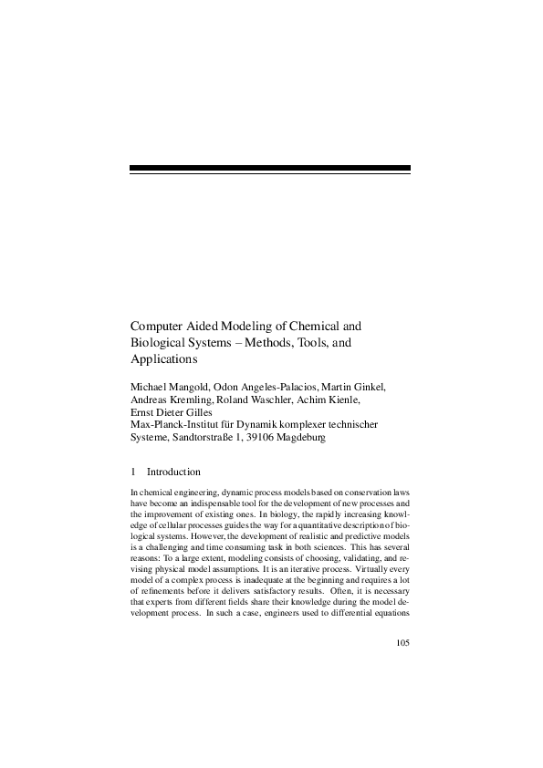 (PDF) Computer-Aided Modeling of Chemical and Biological Systems: Methods, Tools, and Applications
