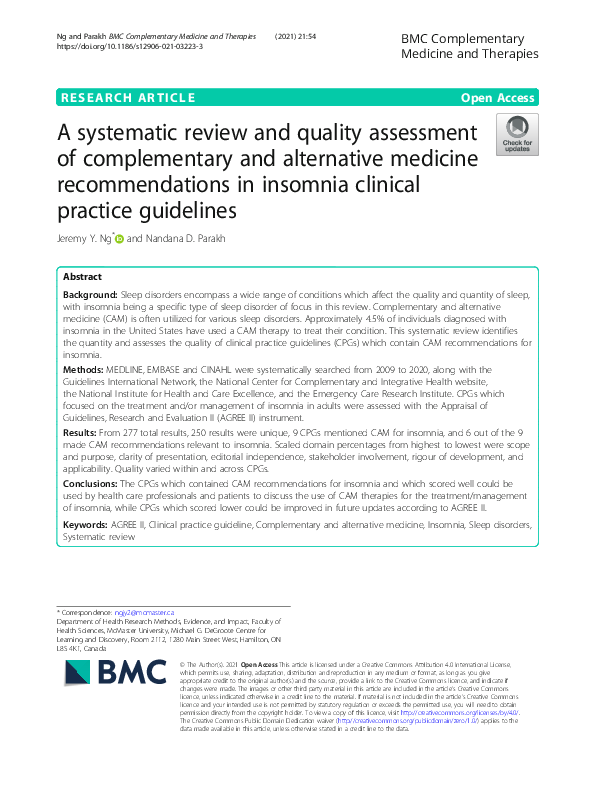(PDF) A systematic review and quality assessment of complementary and alternative medicine ...