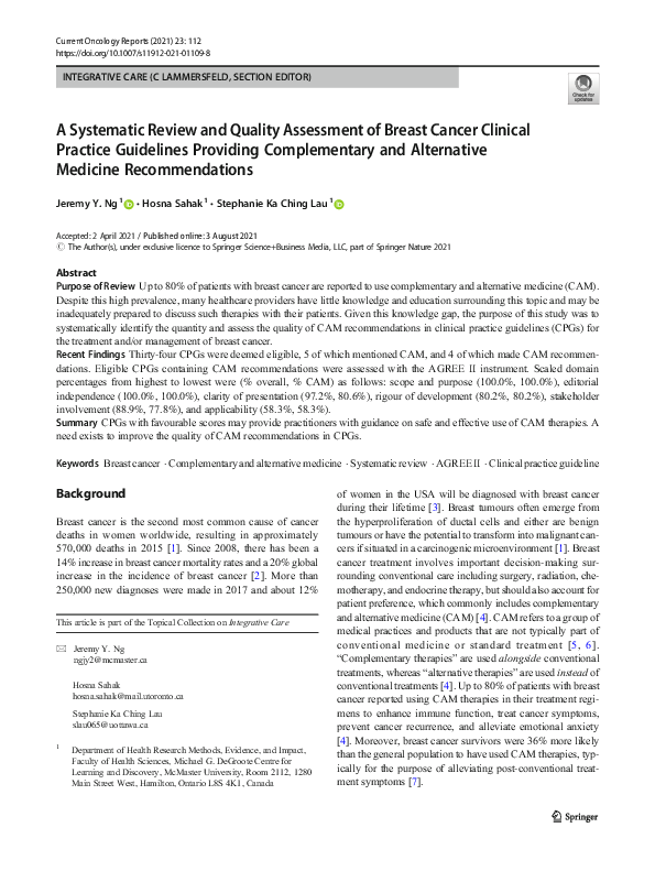 (PDF) A Systematic Review and Quality Assessment of Breast Cancer Clinical Practice Guidelines ...