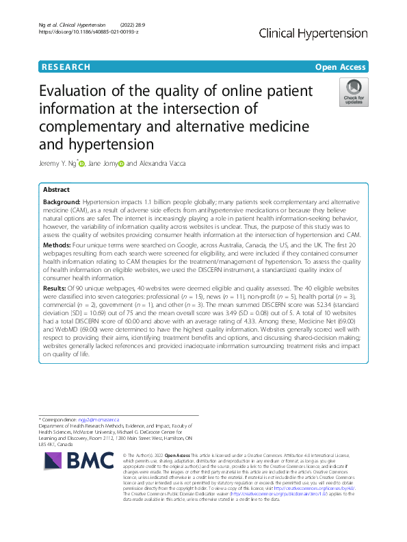 (PDF) Evaluation of the quality of online patient information at the intersection of ...