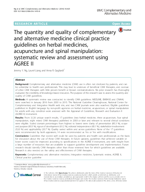 (PDF) The quantity and quality of complementary and alternative medicine clinical practice ...