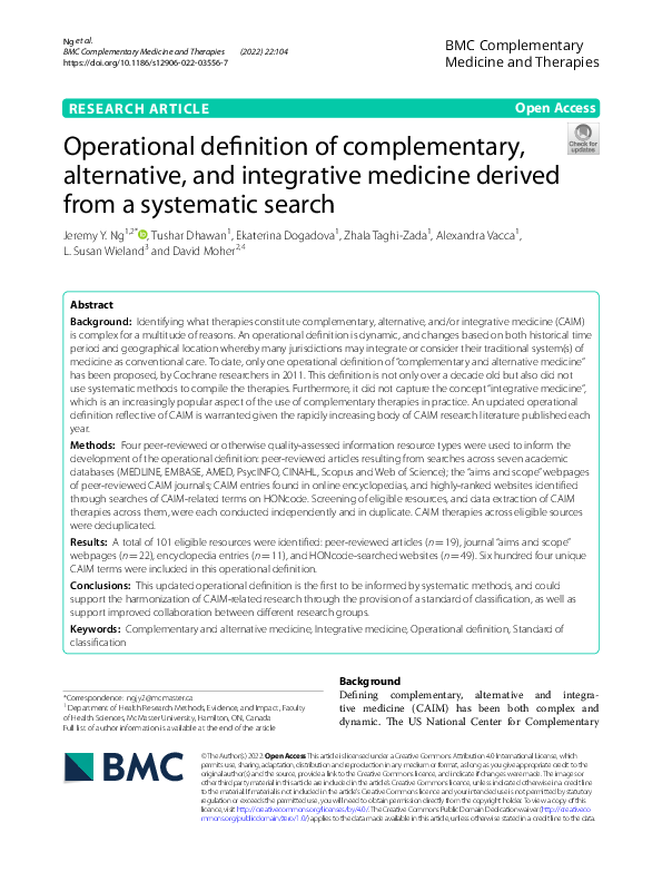 Pdf Operational Definition Of Complementary Alternative And