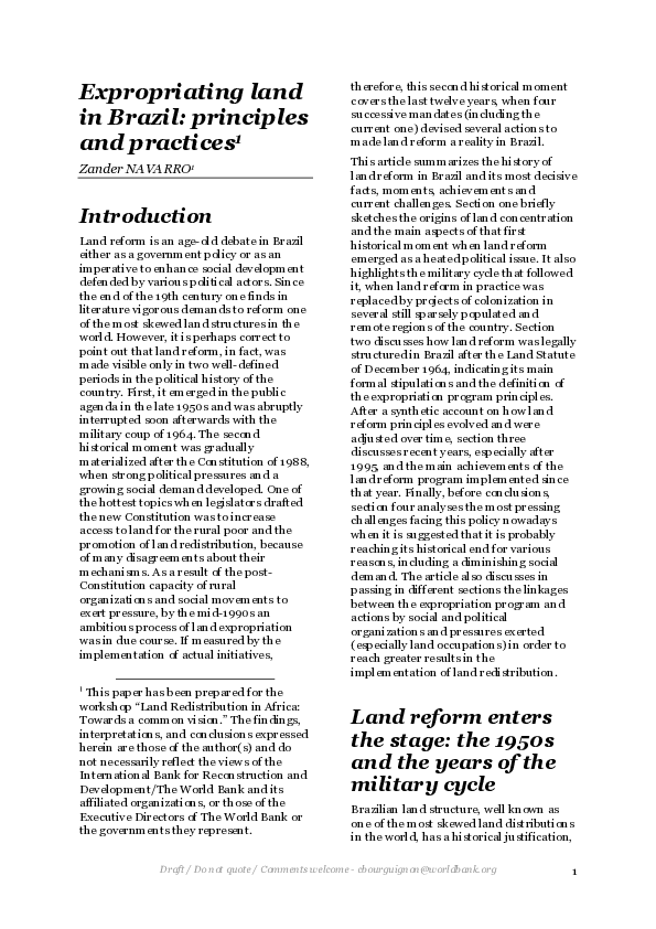 (PDF) Expropriating land in Brazil: principles and practices1