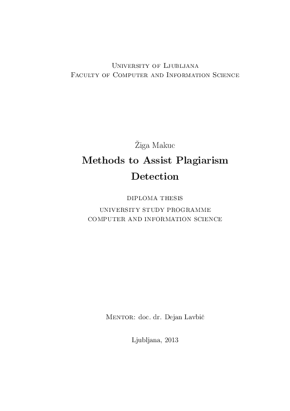 (PDF) Methods to assist plagiarism detection