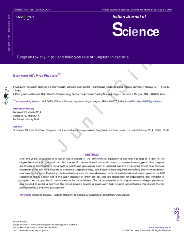 (PDF) Tungsten toxicity in soil and biological role of tungsten in ...