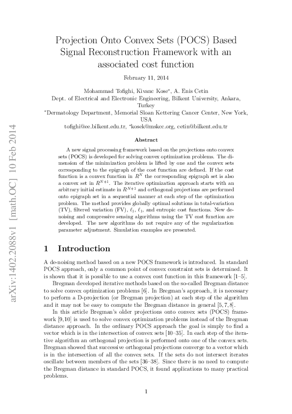 (PDF) Projection Onto Convex Sets (POCS) Based Signal Reconstruction ...