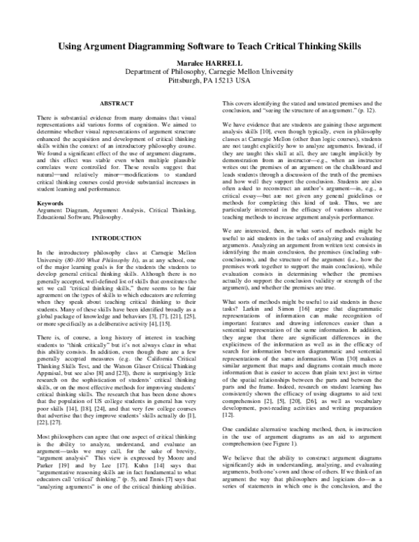(PDF) Using Argument Diagramming Software to Teach Critical Thinking Skills