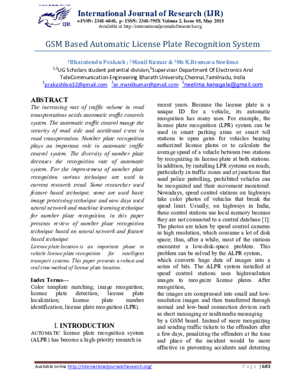(PDF) GSM Based Automatic License Plate Recognition System