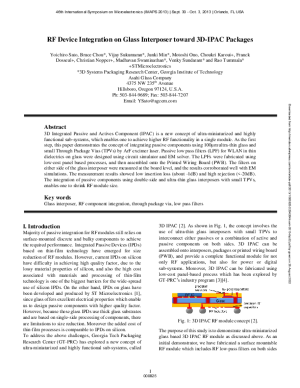 (PDF) RF Device Integration on Glass Interposer toward 3D-IPAC Packages