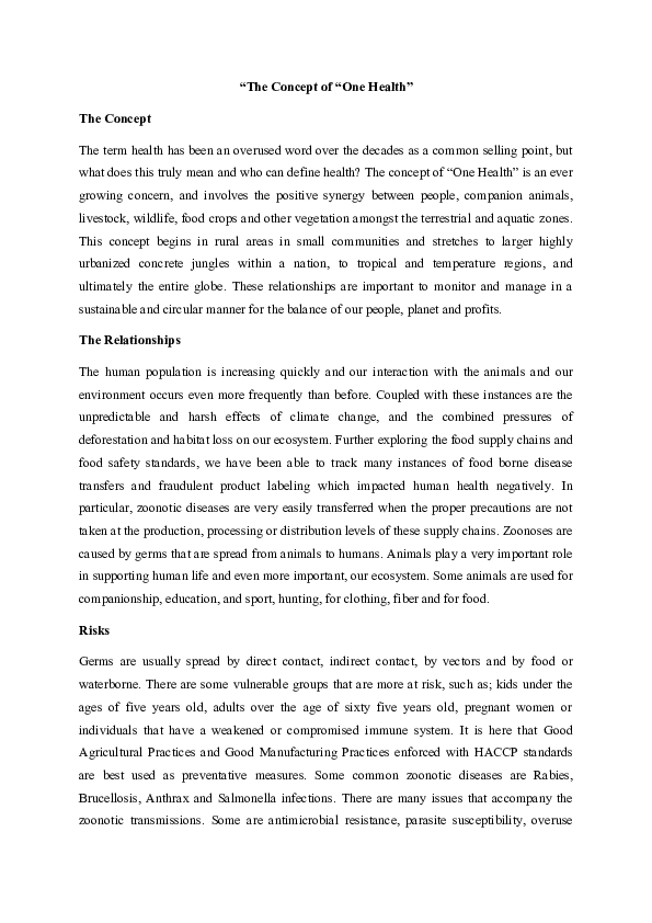 (DOC) The Concept of One Health