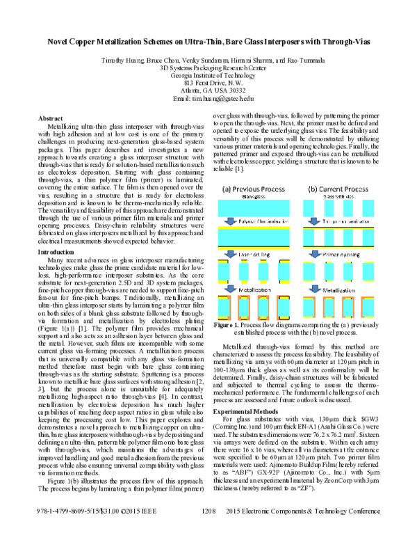 (PDF) Novel copper metallization schemes on ultra-thin, bare glass ...