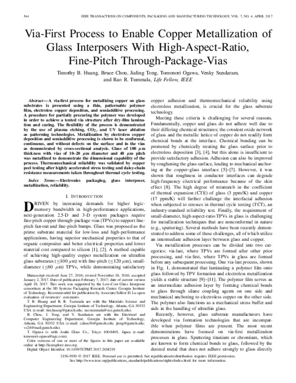 (PDF) Via-First Process to Enable Copper Metallization of Glass ...