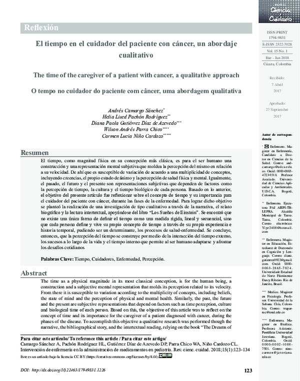 El tiempo en el cuidador del paciente con cáncer, un abordaje cualitativo
