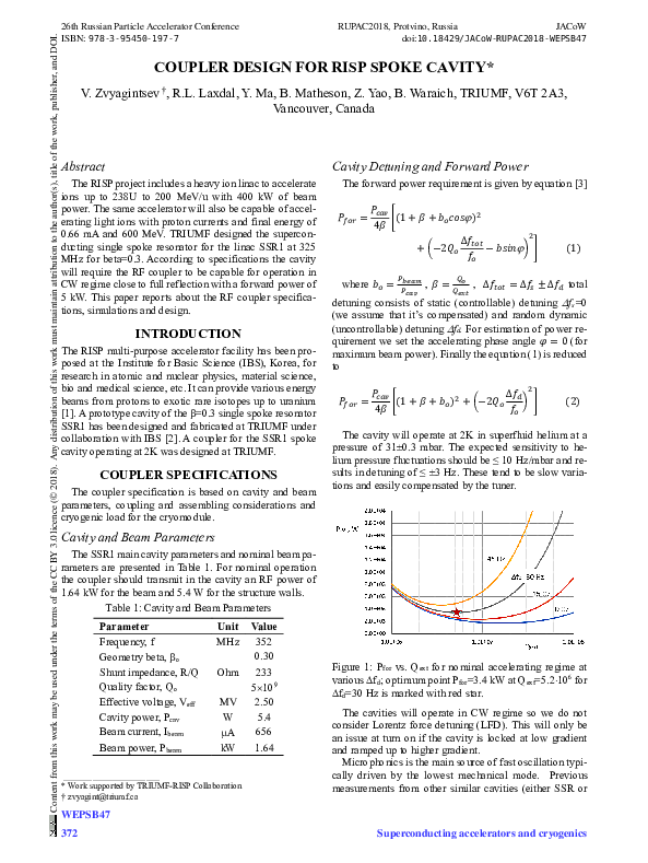 (PDF) Coupler Design for RISP Spoke Cavity | Vladimir Zvyagintsev - Academia.edu