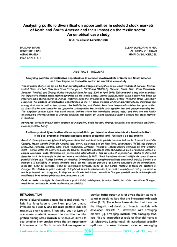 (PDF) Analysing portfolio diversification opportunities in selected stock markets of North and ...