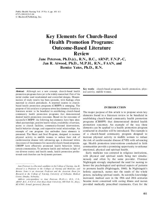 (PDF) Key Elements for Church-Based Health Promotion Programs: Outcome ...