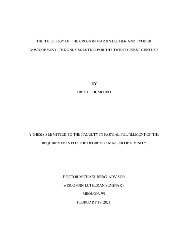 (PDF) The Theology of the Cross in Martin Luther and Fyodor Dostoyevsky ...