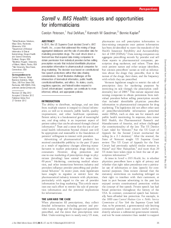 (PDF) Sorrell v. IMS Health: issues and opportunities for informaticians