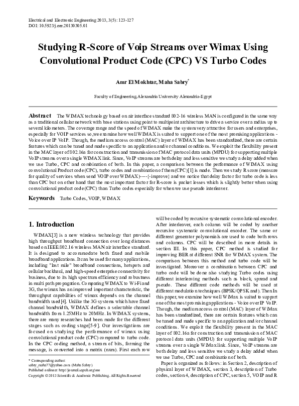(PDF) Studying R-Score of Voip Streams over Wimax Using Convolutional Product Code (CPC) VS ...