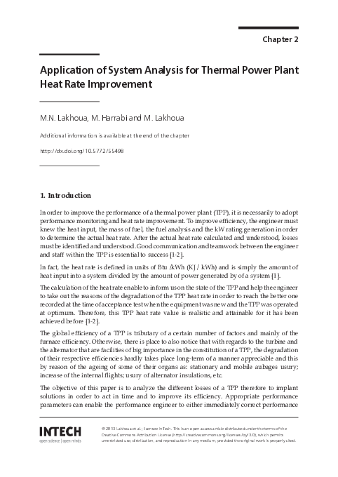 (PDF) Application of System Analysis for Thermal Power Plant Heat Rate Improvement