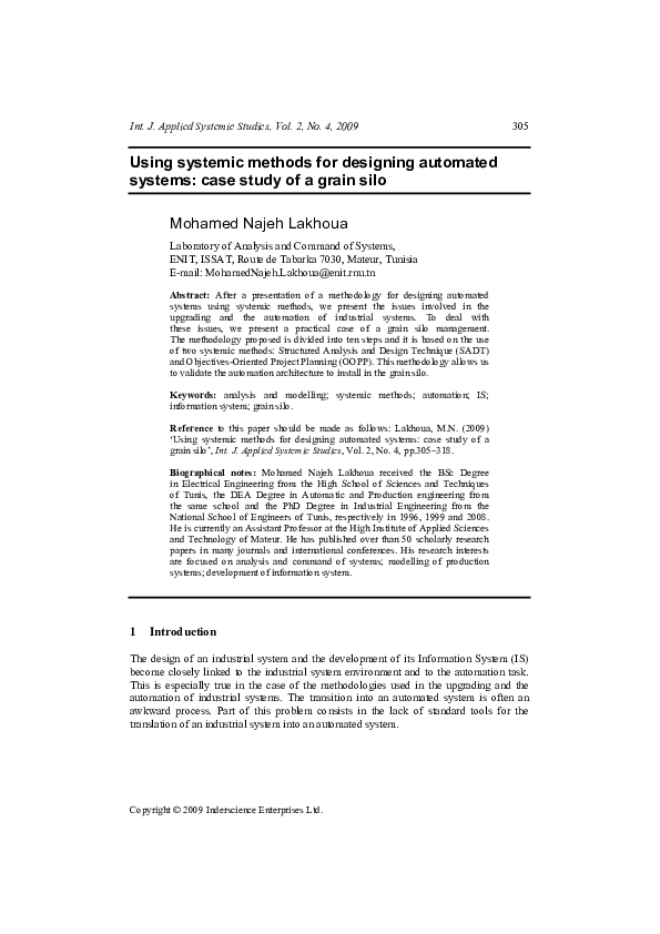 (PDF) Using systemic methods for designing automated systems: case study of a grain silo
