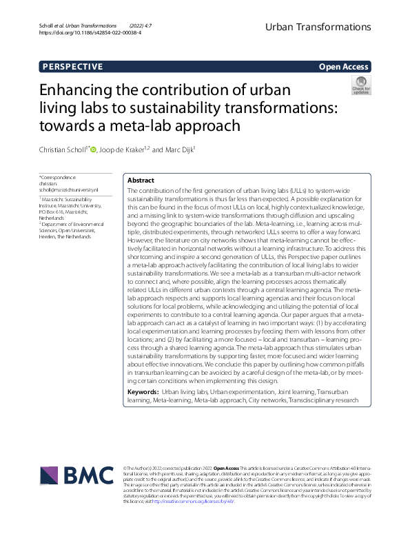 (PDF) Enhancing the contribution of urban living labs to sustainability transformations: towards ...
