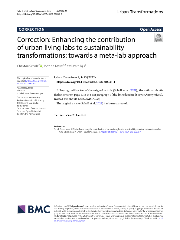 (PDF) Correction: Enhancing the contribution of urban living labs to ... (PDF) Correction: Enhancing the contribution of urban living labs to ...