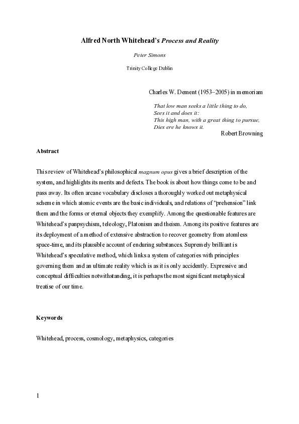 (PDF) Alfred North Whitehead’s Process and Reality