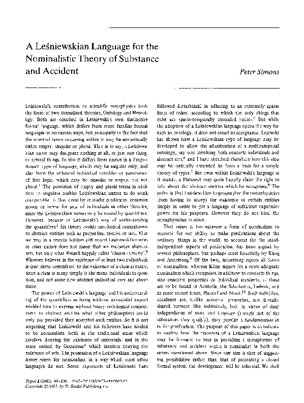 (PDF) A Leśniewskian language for the nominalistic theory of substance ...