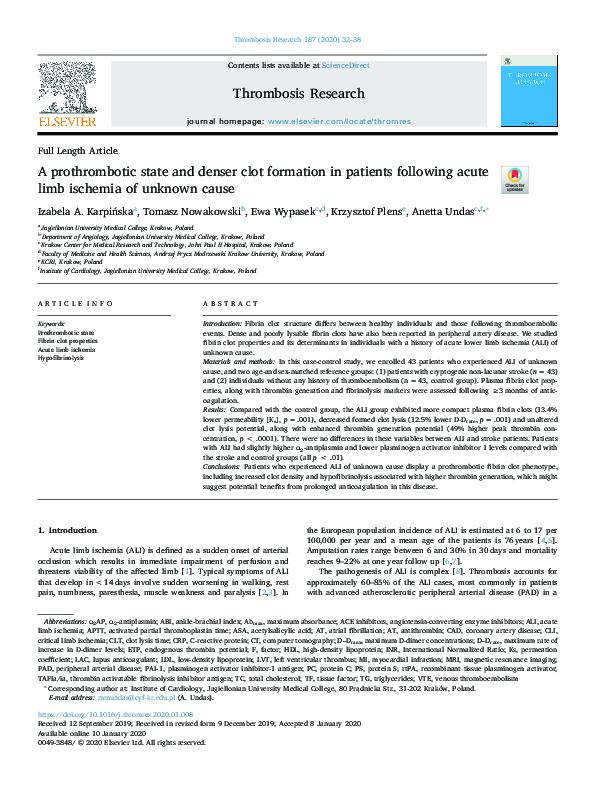 (PDF) A prothrombotic state and denser clot formation in patients ...