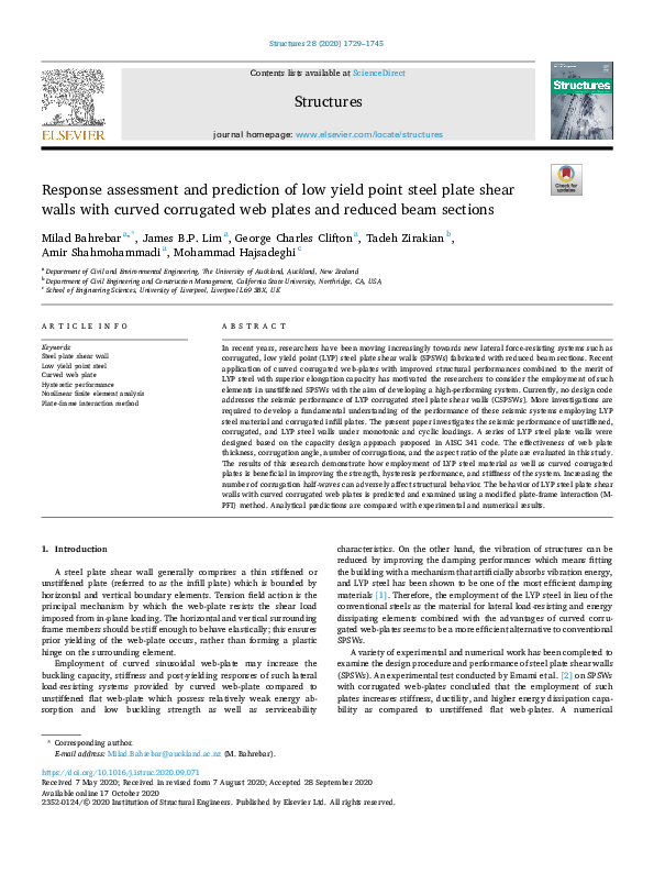 (PDF) Response assessment and prediction of low yield point steel plate ...