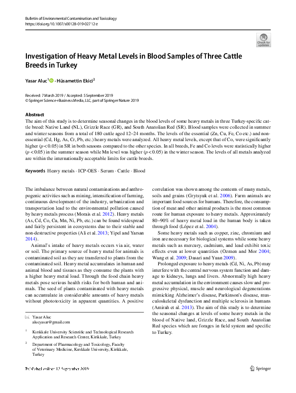 (PDF) Investigation of Heavy Metal Levels in Blood Samples of Three ...