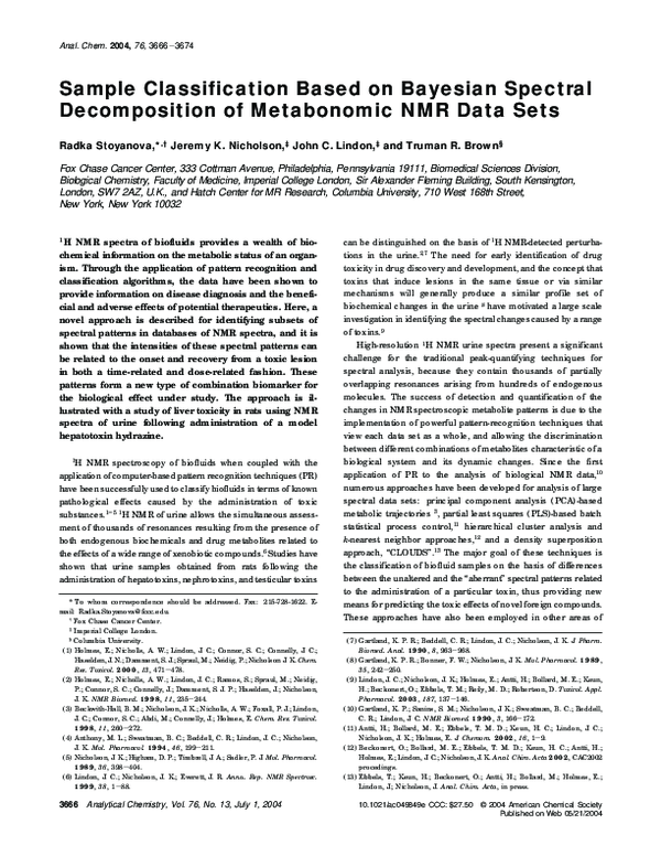 (PDF) Sample Classification Based on Bayesian Spectral Decomposition of Metabonomic NMR Data Sets
