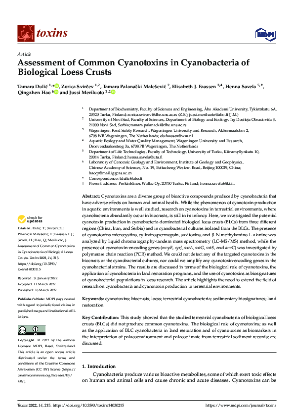 (PDF) Assessment of Common Cyanotoxins in Cyanobacteria of Biological ...