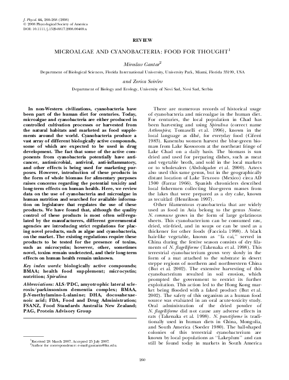 (PDF) Microalgae and Cyanobacteria: Food for Thought